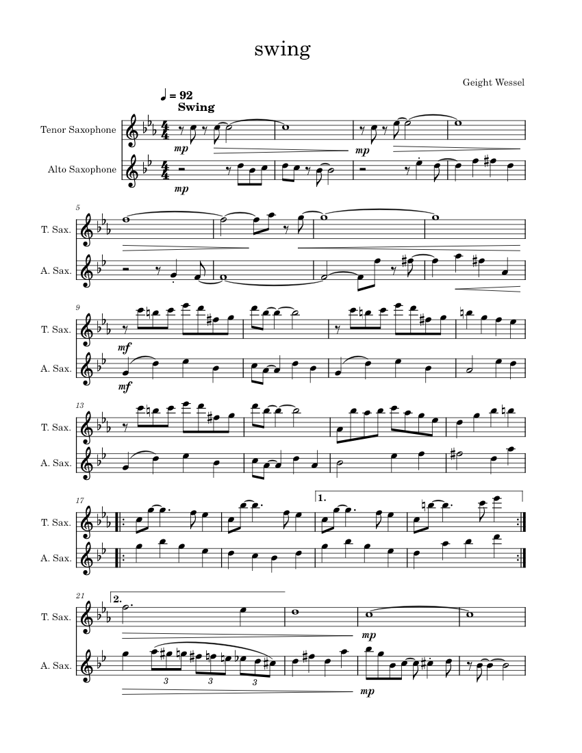 swing Sheet music for Saxophone alto, Saxophone tenor (Woodwind Duet) | Musescore.com