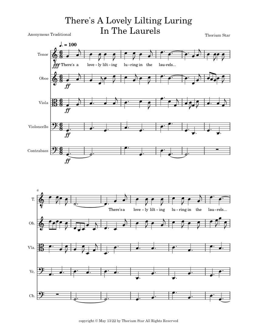 There's A Lovely Lilting Luring in The Laurels Sheet music for Tenor ...