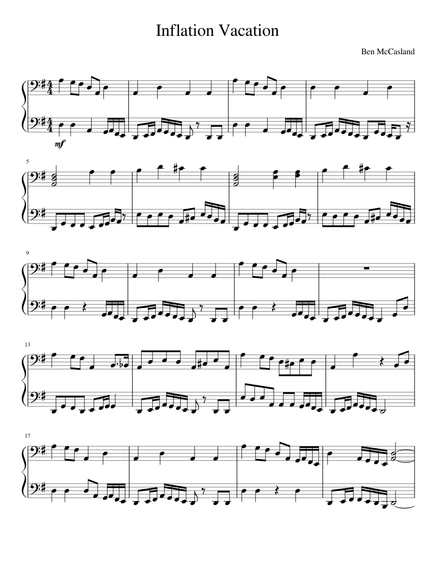 Inflation Vacation Sheet music for Piano (Solo) Easy | Musescore.com