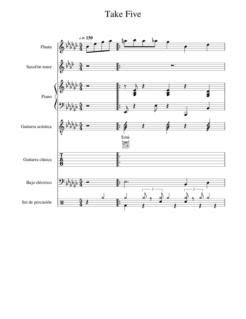 Take_Five Sheet Music for Piano, Flute, Saxophone tenor, Guitar & more ...