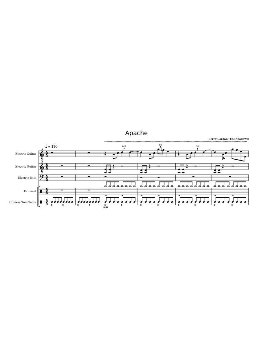 Apache – The Shadows Sheet Music for Guitar, Bass guitar, Drum group ...