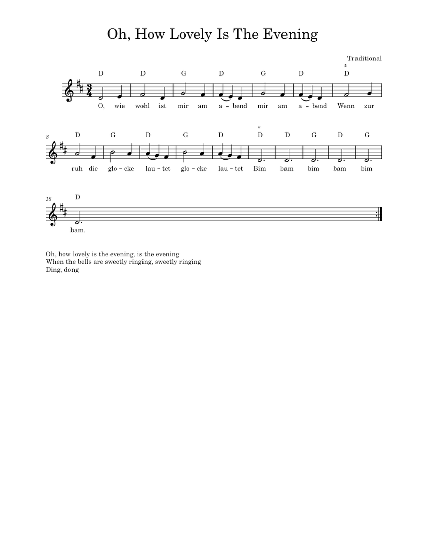O How Lovely Is The Evening – Misc Traditional Sheet Music with Chords ...
