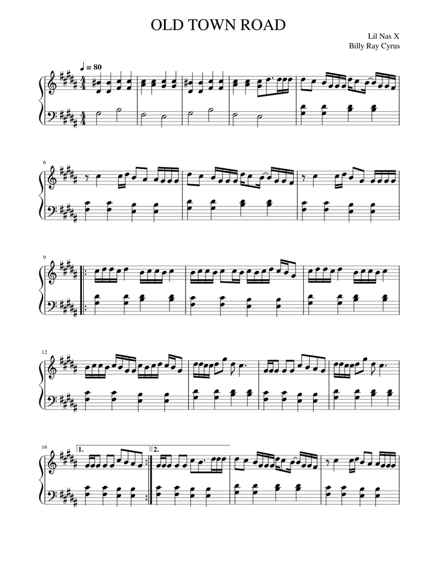 Old town road – Lil Nas X Sheet Music for Piano (Solo) Easy | MuseScore.com