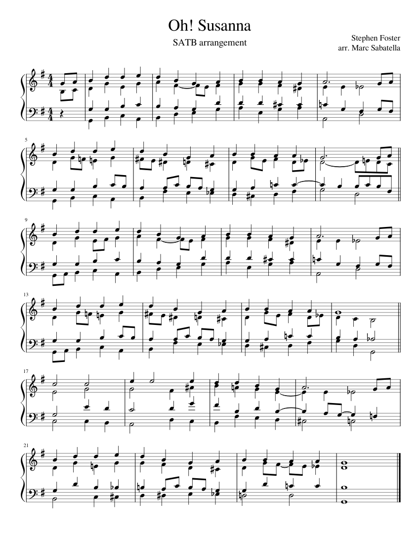 Oh! Susanna - SATB Sheet Music for Piano (Solo) Easy | MuseScore.com