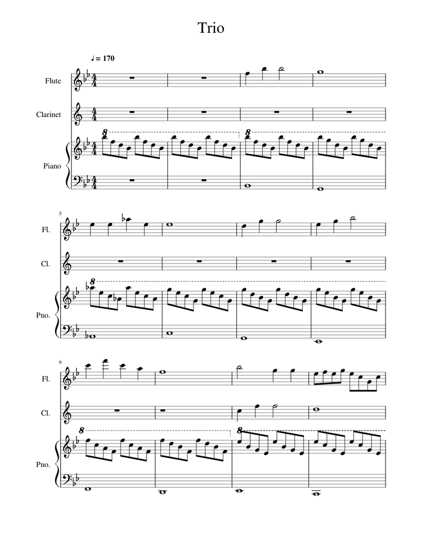 Trio Sheet music for Piano, Flute, Clarinet other (Mixed Trio ...