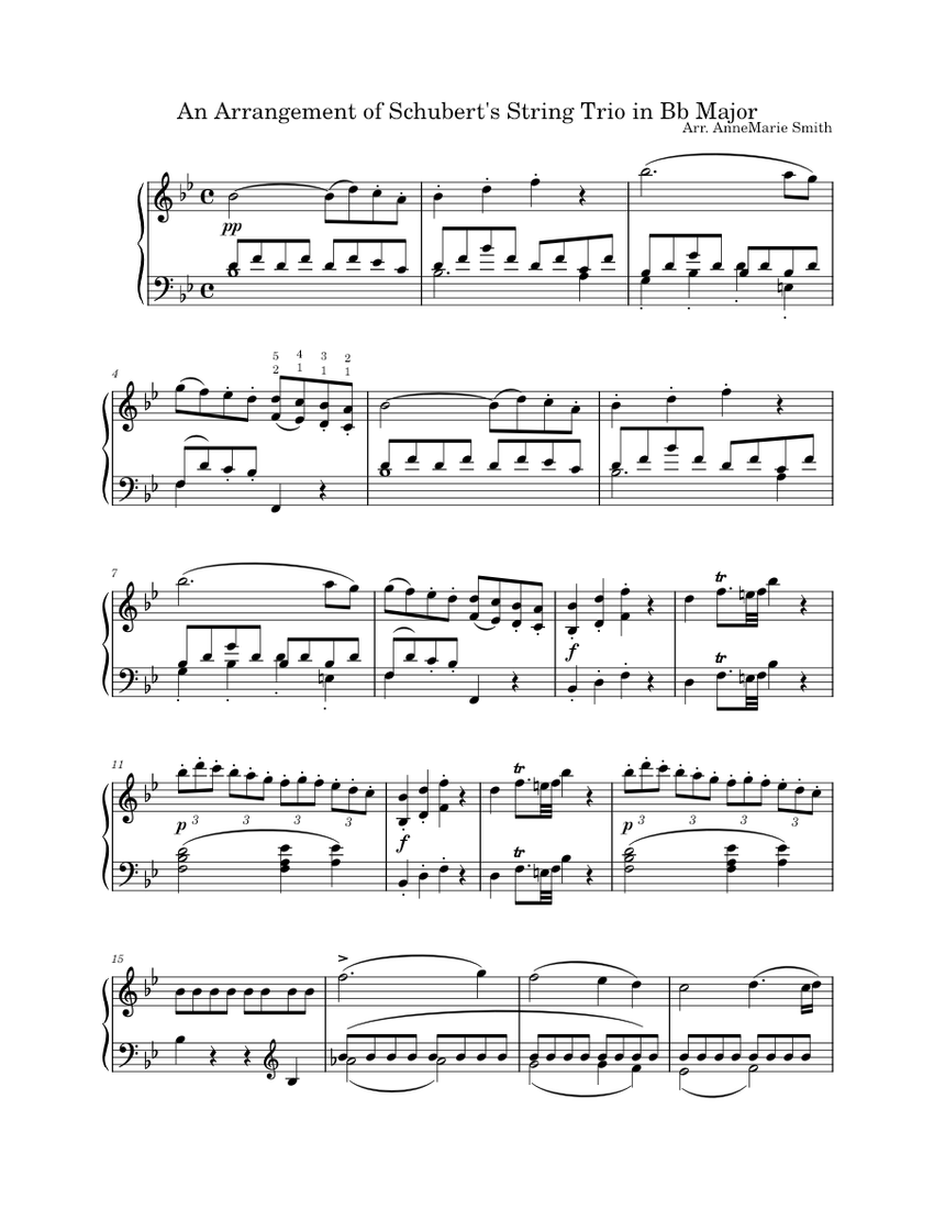 Schubert's String Trio in Bb Major piano arrangement Sheet Music for ...