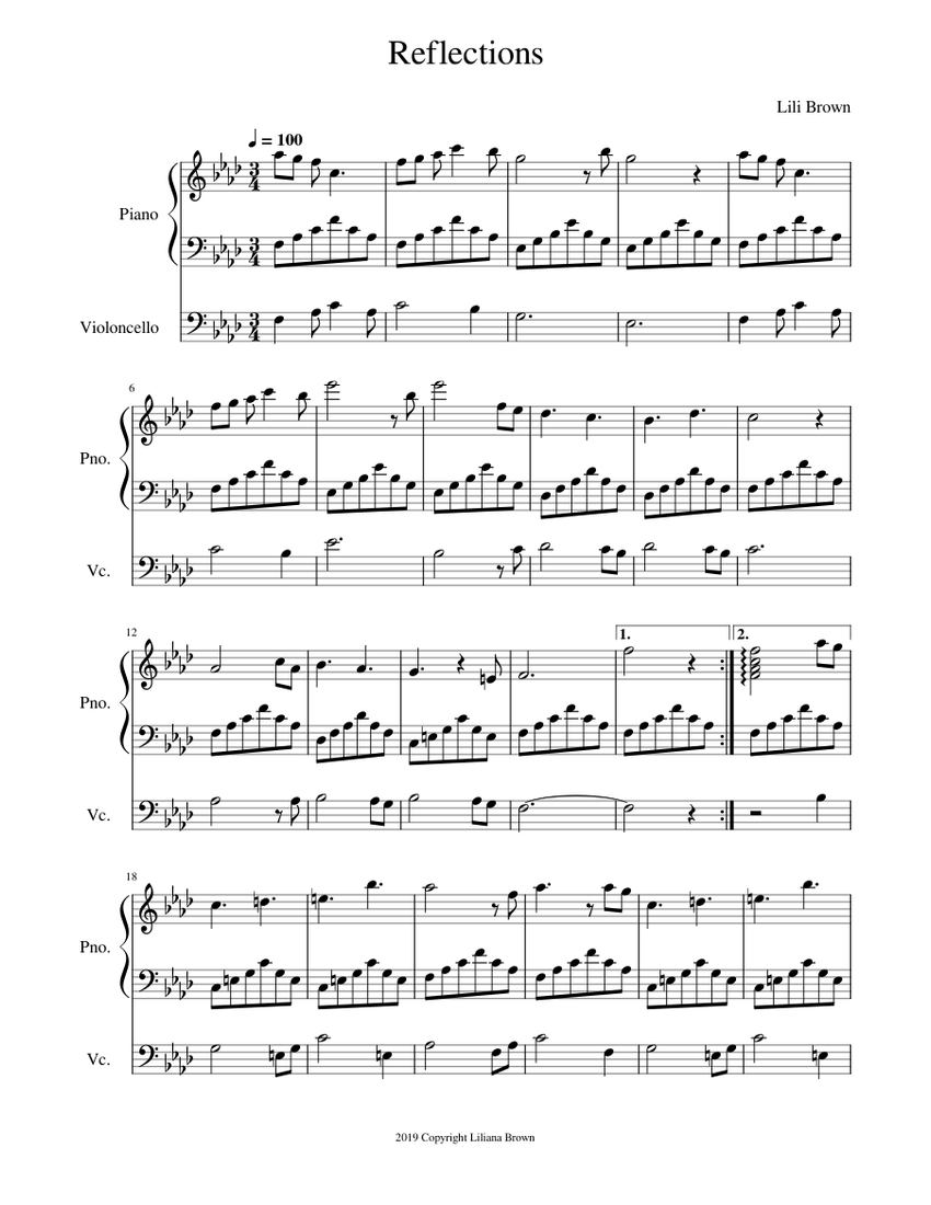Reflections Sheet music for Piano, Cello (Mixed Ensemble) | Musescore.com
