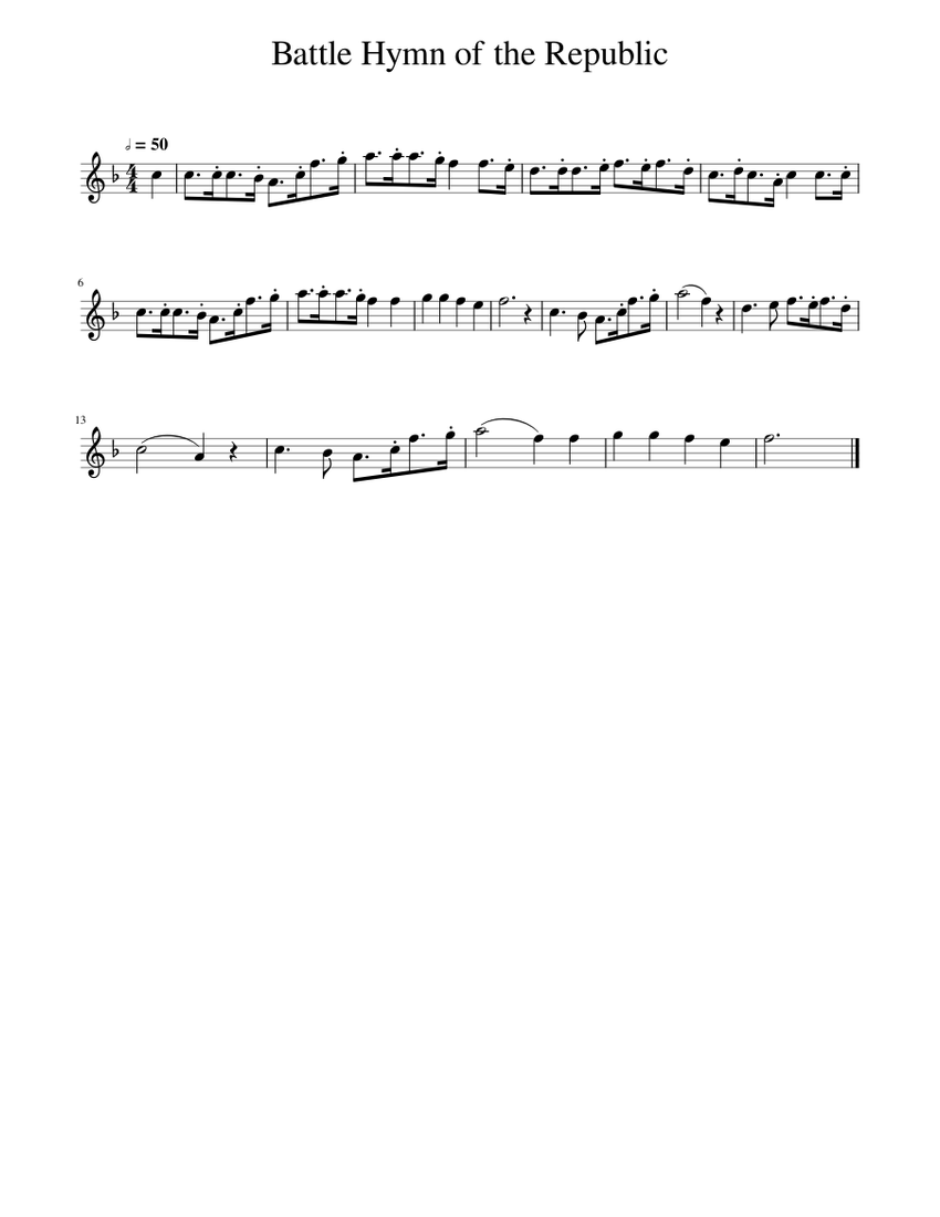 Battle Hymn of the Republic Sheet Music for Piano (Solo) Easy ...
