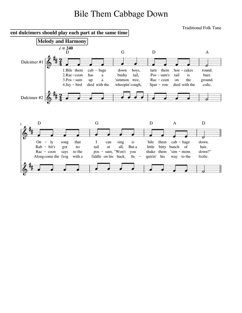 Traditional music - Bile Them Cabbage Down Sheet music for Percussion ...