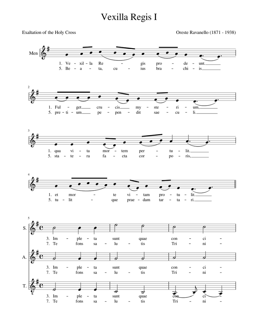 Vexilla Regis (Ravanello) Sheet Music for Soprano, Alto, Tenor (Choral ...