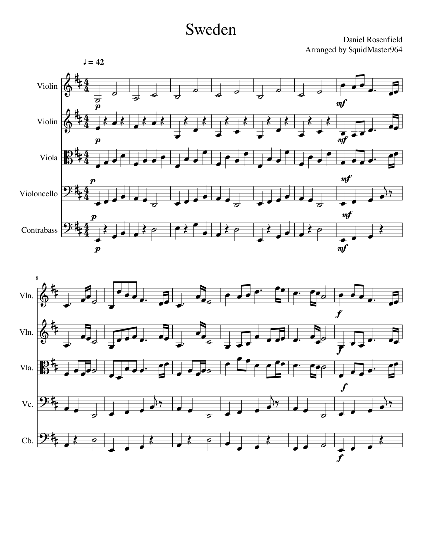 Sweden - Minecraft Sheet music for Contrabass, Violin, Viola, Cello ...