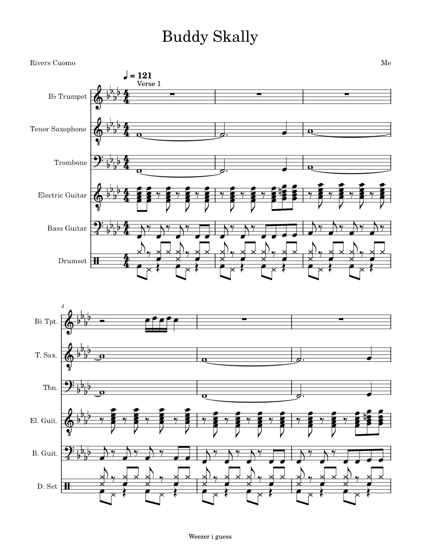 Buddy holly – Weezer (But Ska) Sheet Music for Trombone, Saxophone tenor, Trumpet in b-flat ...