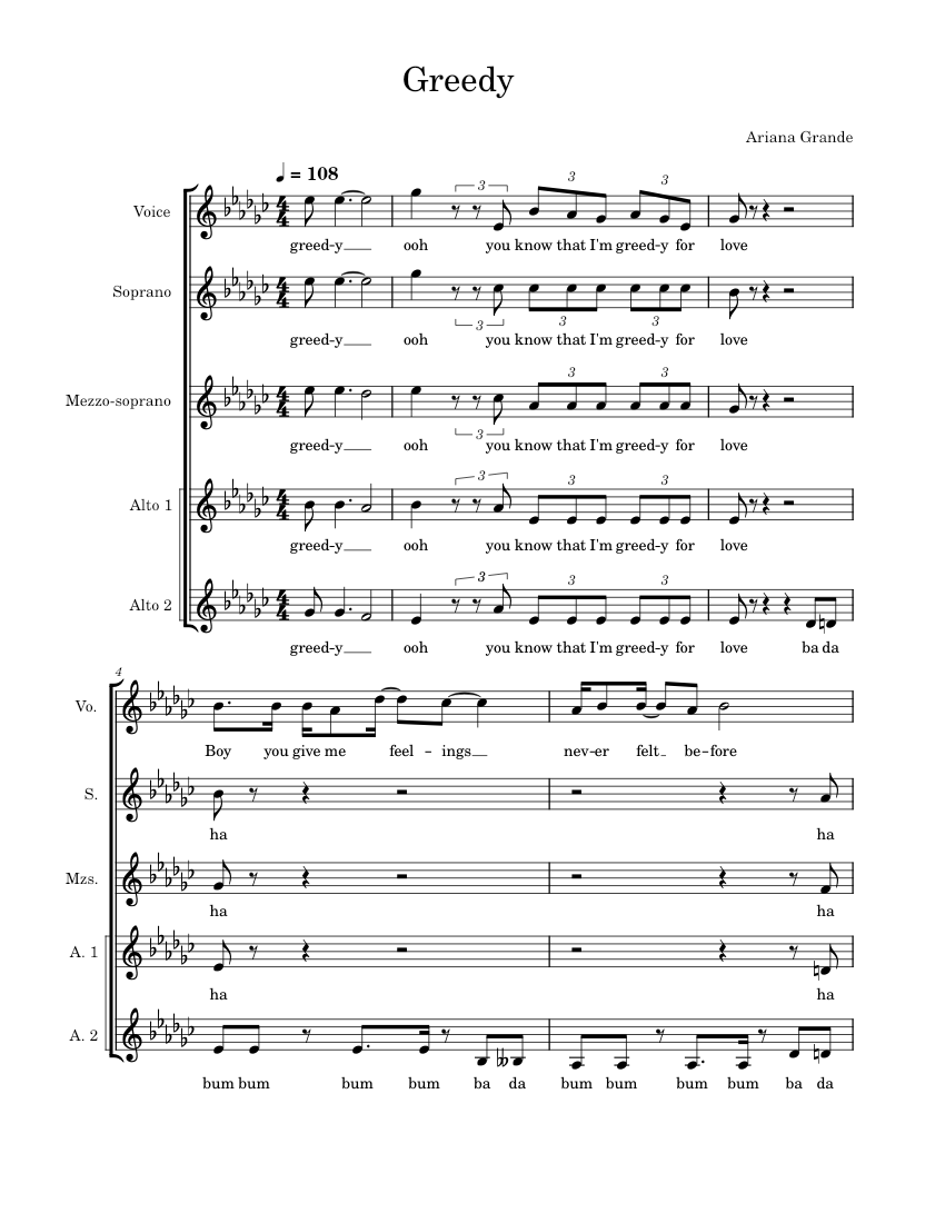 Greedy – Ariana Grande Sheet Music for Soprano, Alto, Vocals, Mezzo ...