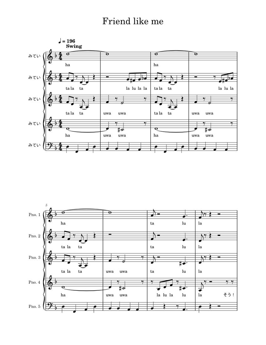 Friend like me Sheet Music for Piano (Mixed Quintet) | MuseScore.com