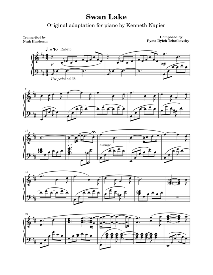 Swan Lake - Kassia / Kenneth Napier Sheet Music for Piano (Solo ...