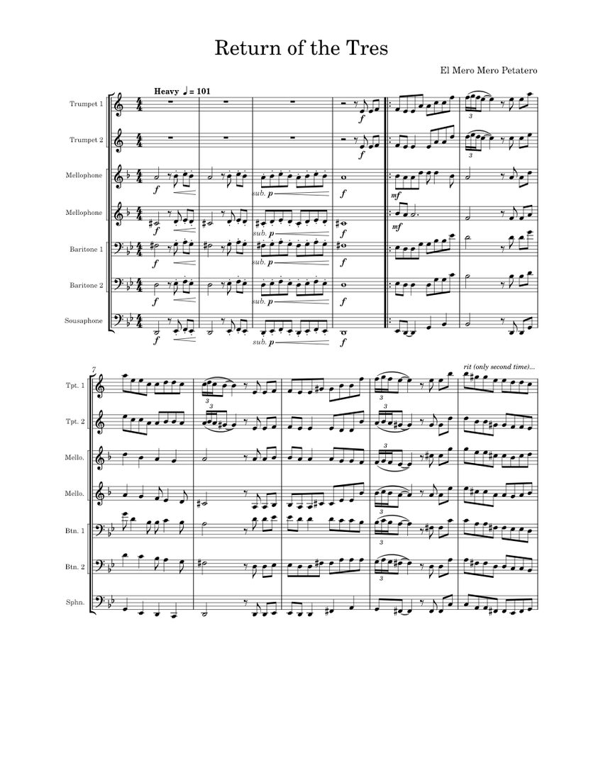 Return of the Tres Sheet Music for Mellophone, Trumpet in b-flat ...