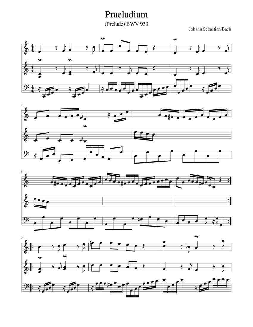 Johann Sebastian Bach - Praeludium Sheet music for Piano (Mixed Trio ...