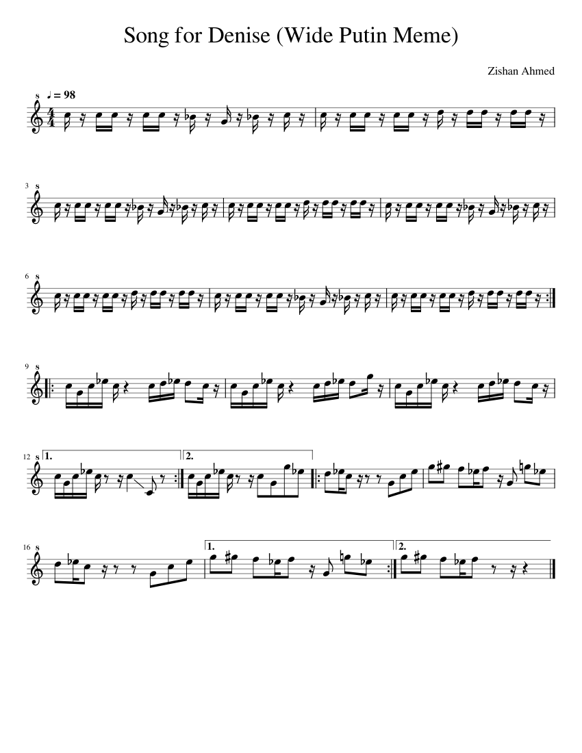 Song for Denise (Wide Putin Meme) Sheet music for Recorder (Solo ...