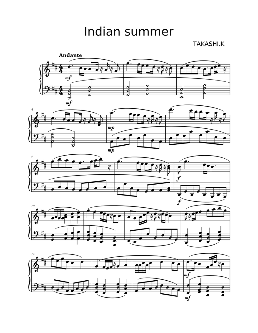 Indian summer Sheet Music for Piano (Solo) | MuseScore.com