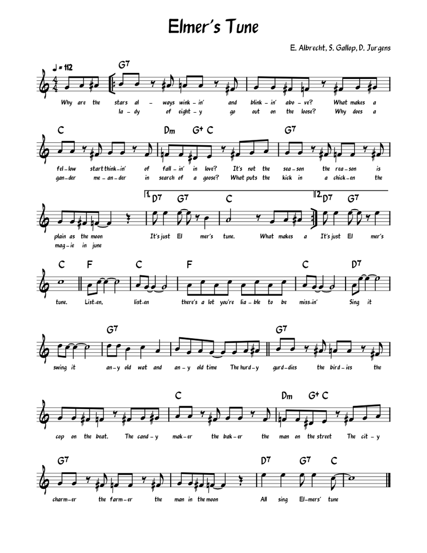 Elmer's Tune Sheet music for Piano (Solo) Easy | Musescore.com