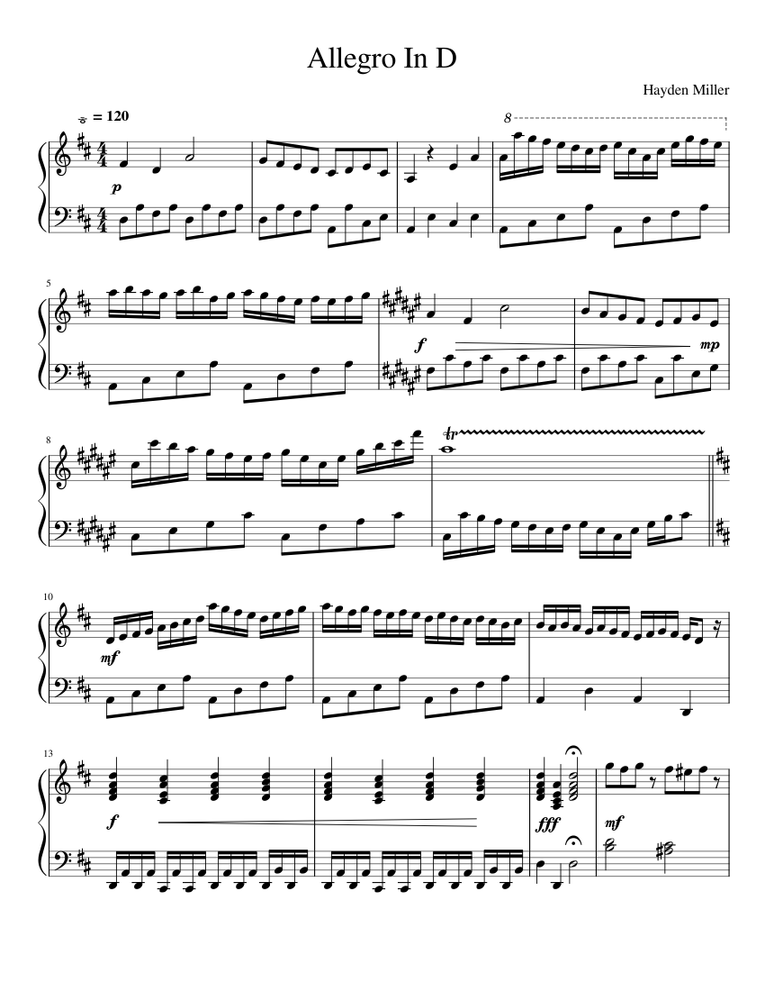 Allegro in D Sheet music for Piano (Solo) | Musescore.com
