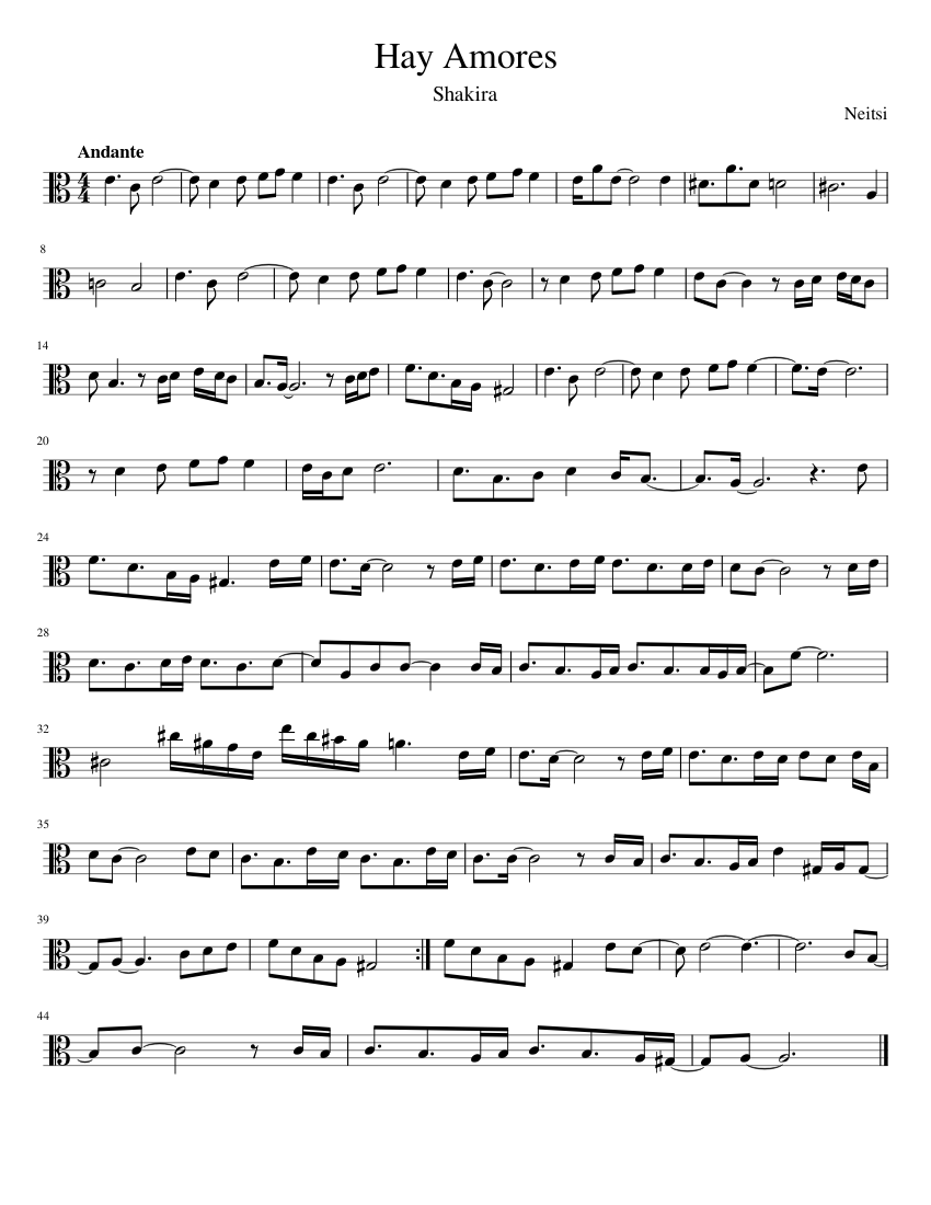 Hay Amores Shakira for Viola Sheet Music for Viola (Solo) | MuseScore.com