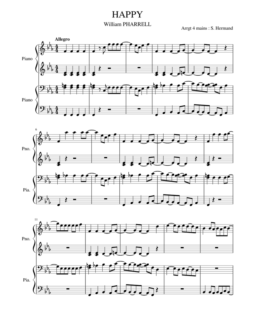 HAPPY de Pharrell Williams Sheet music for Piano (Solo) | Musescore.com