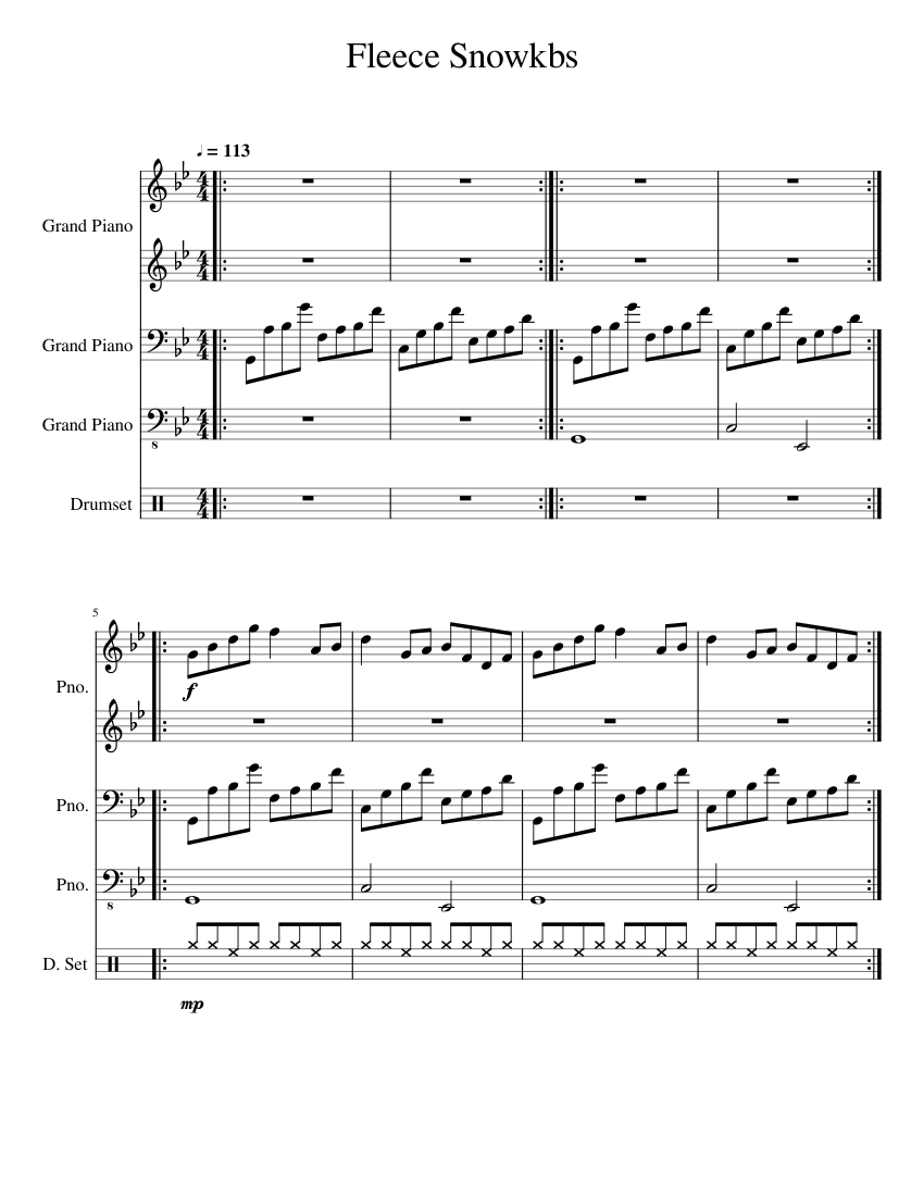 Fleece Snowkbs - Pilotredsun Sheet Music for Piano, Drum group (Mixed ...