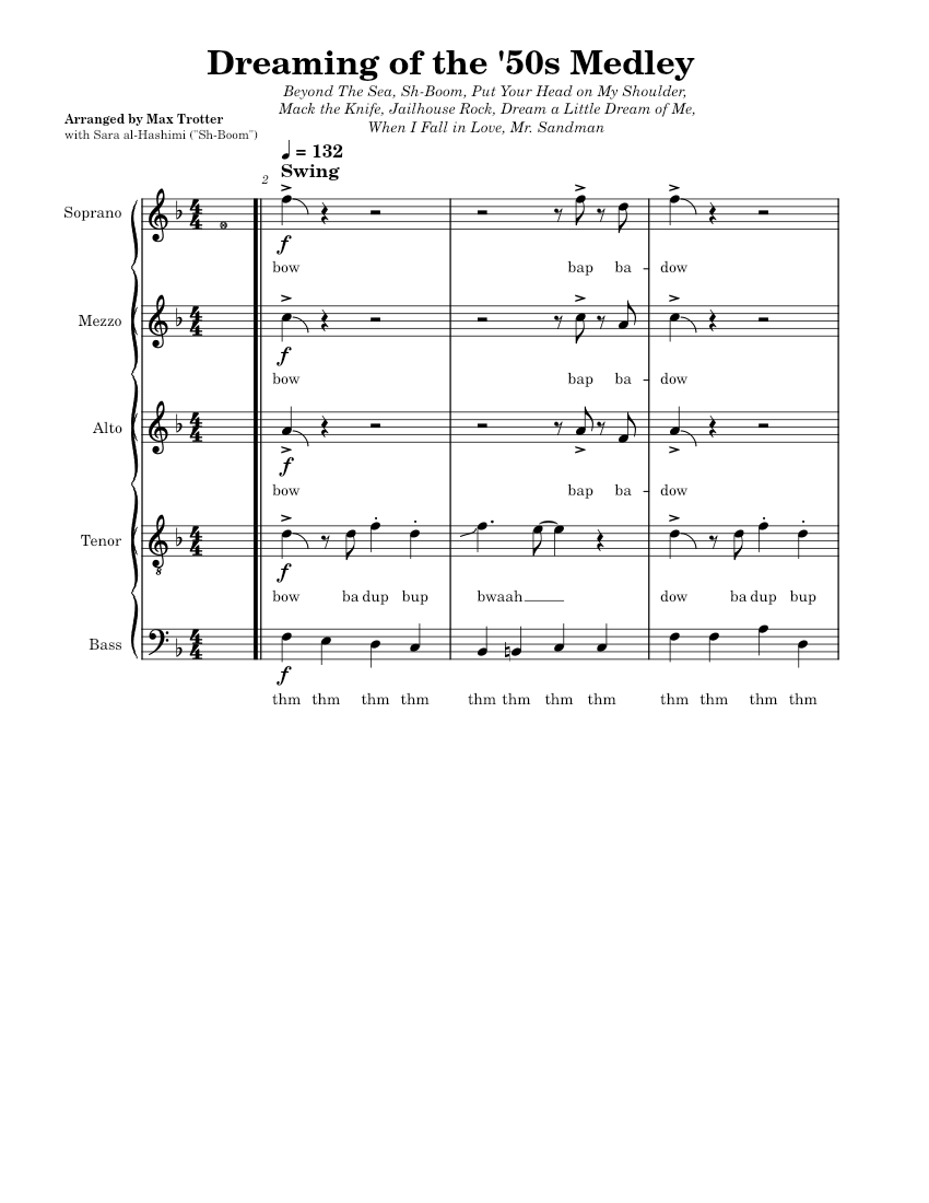 Dreaming of the 50s Medley Final Sheet music for Piano (A Capella ...