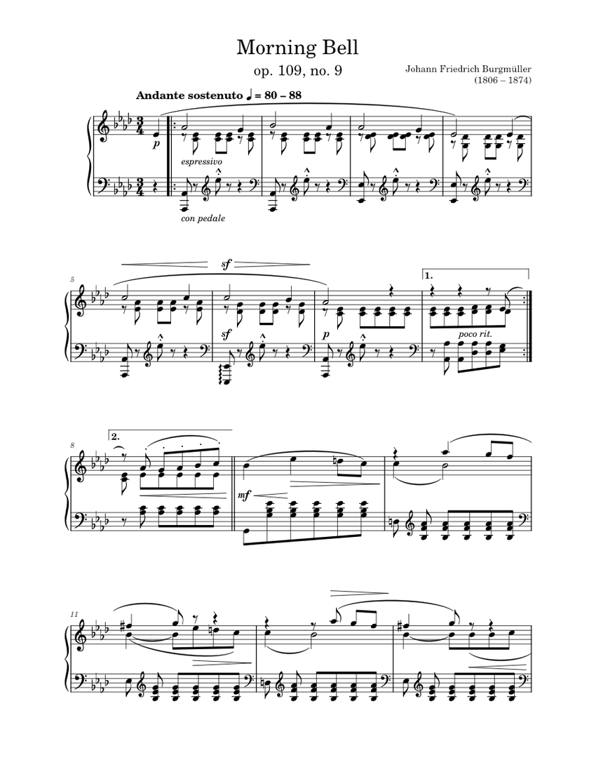 Morning Bell, op. 109, no. 9 – Friedrich Burgmüller Sheet Music for ...