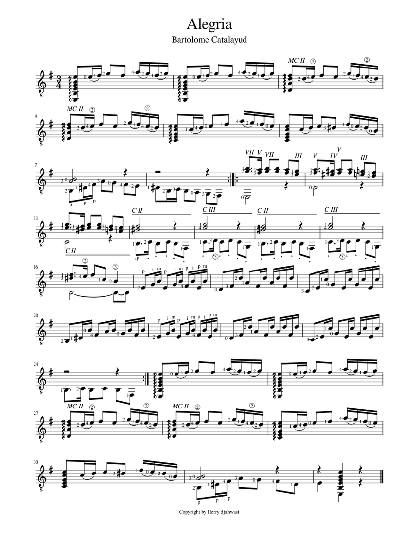 Alegria by Bartolome Catalayud Sheet music for Guitar (Solo ...