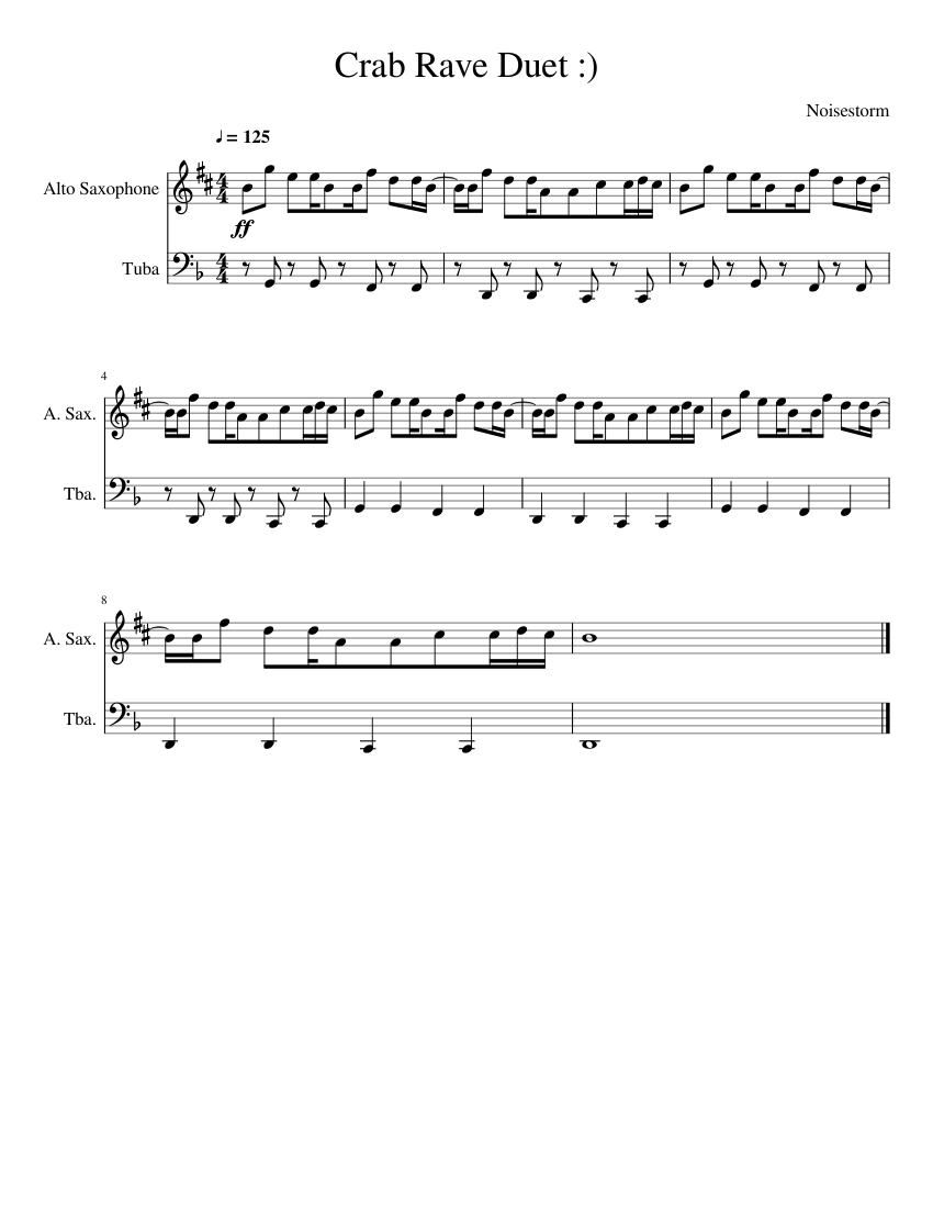 Crab rave - Noisestorm Sheet Music for Tuba, Saxophone alto (Mixed Duet ...