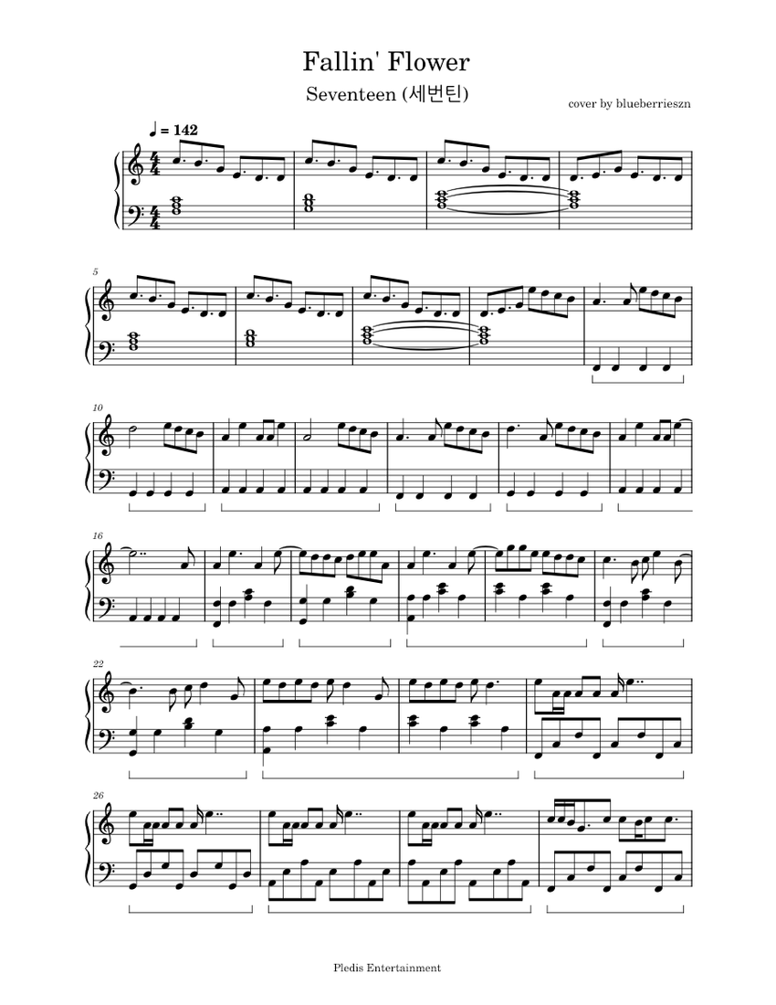 Fallin' Flower (舞い落ちる花びら) - Seventeen Sheet music for Piano (Solo ...