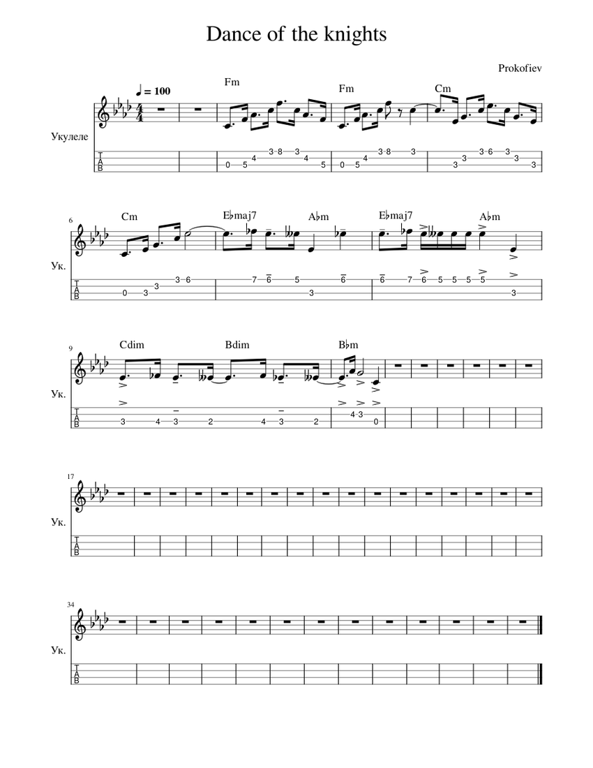 PROKOFIEV_DANCE_OF_THE_KNIGHTS_UKULELE Sheet Music and Tab with Chords ...