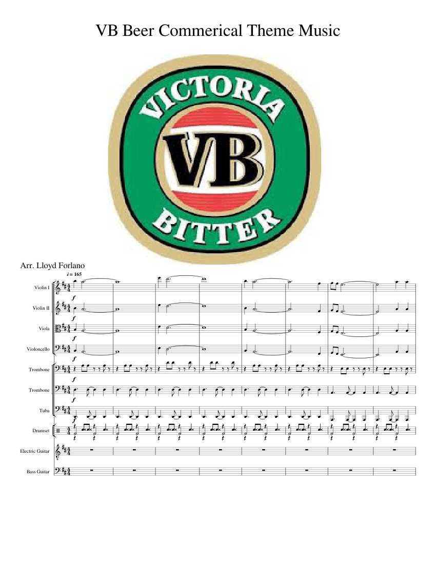 VB Beer Commerical Theme Music Sheet Music for Trombone, Tuba, Violin ...