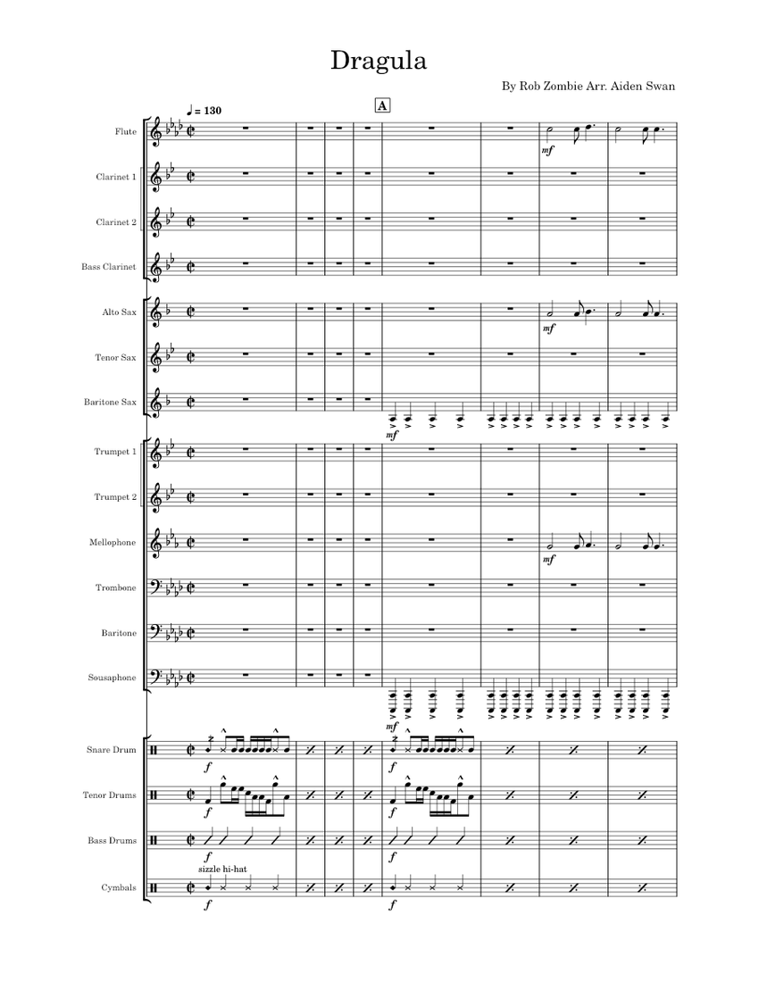 Dragula – Rob Zombie Sheet Music for Trombone, Flute, Clarinet in b ...