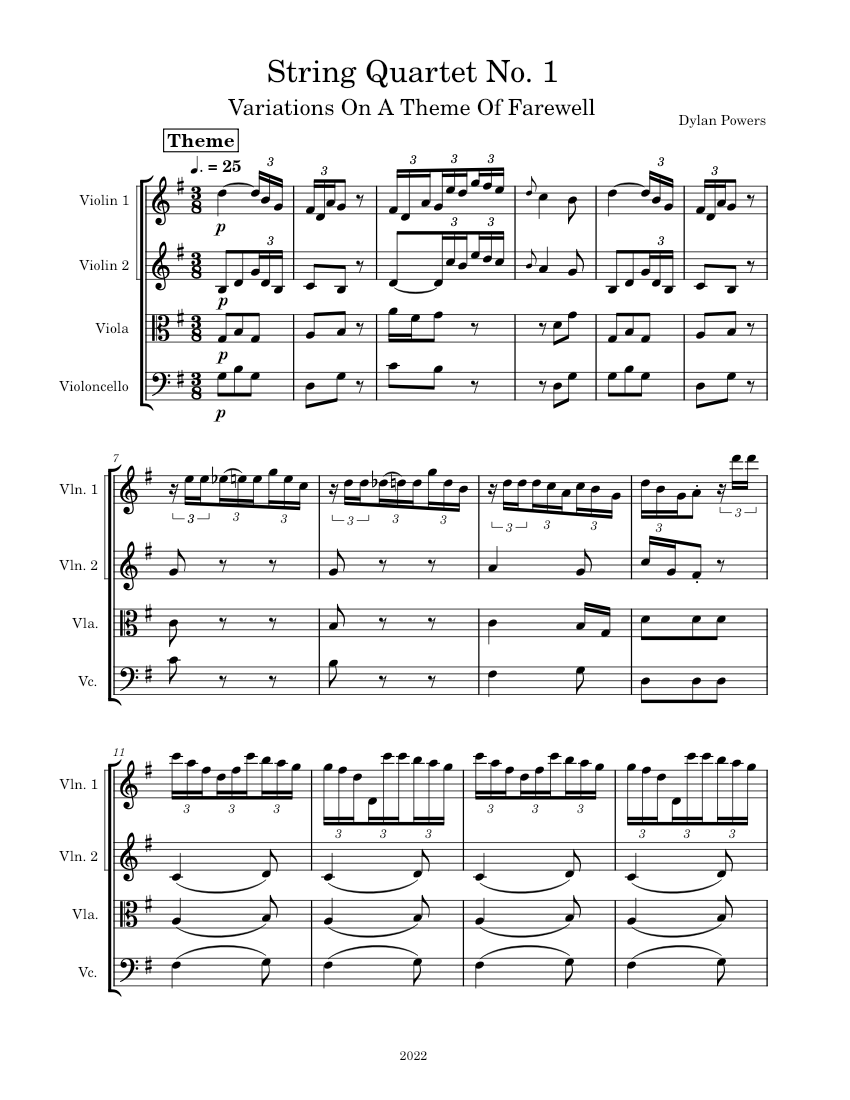 String Quartet No. 1 Movement 4 "Variations On A Theme Of Farewell" Sheet music for Violin ...