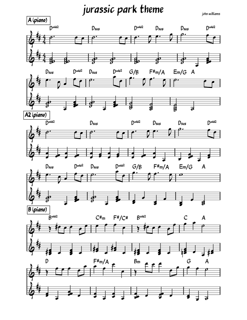 Jurassic park theme – John Williams – Leadsheet Sheet music for Piano ...
