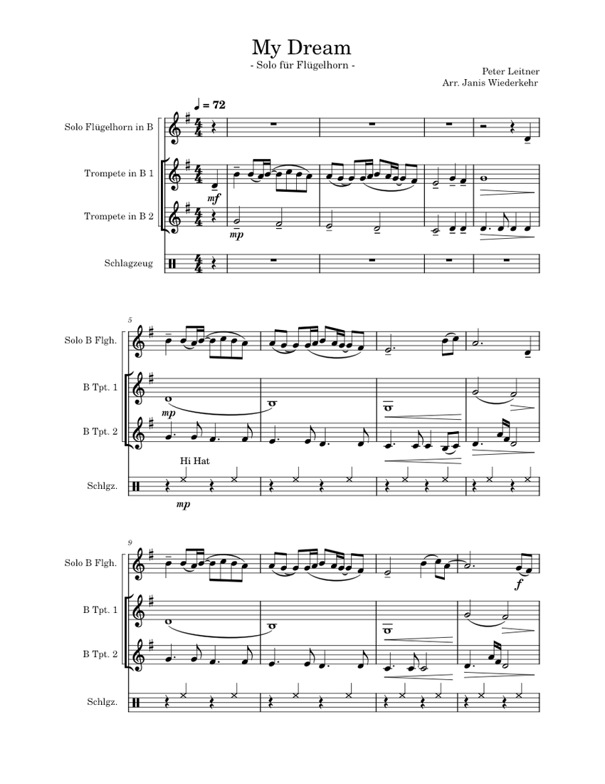 My Dream – Peter Leitner Sheet music for Trumpet in b-flat, Drum group ...