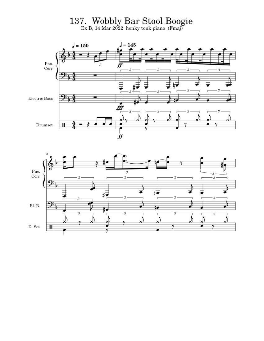 137. Wobbly Bar Stool Boogie Sheet music for Piano, Bass guitar, Drum ...