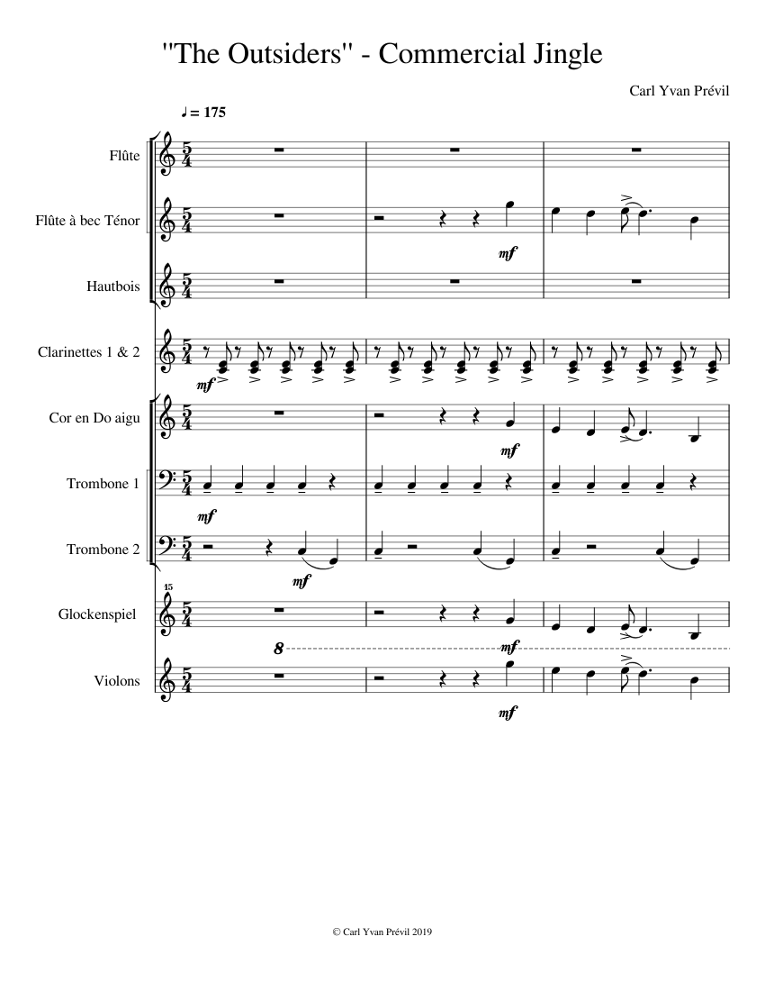 ''The Outsiders'' - Commercial Jingle Sheet music for Trombone, Flute ...