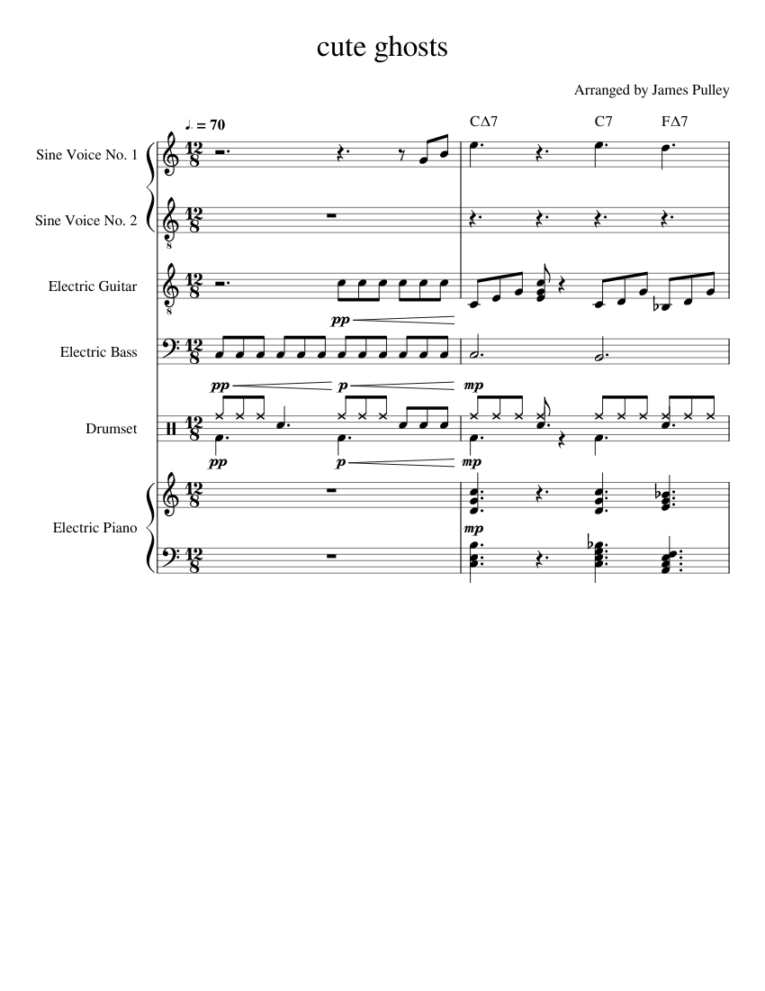 cute ghosts Sheet music for Piano, Guitar, Bass guitar, Drum group ...