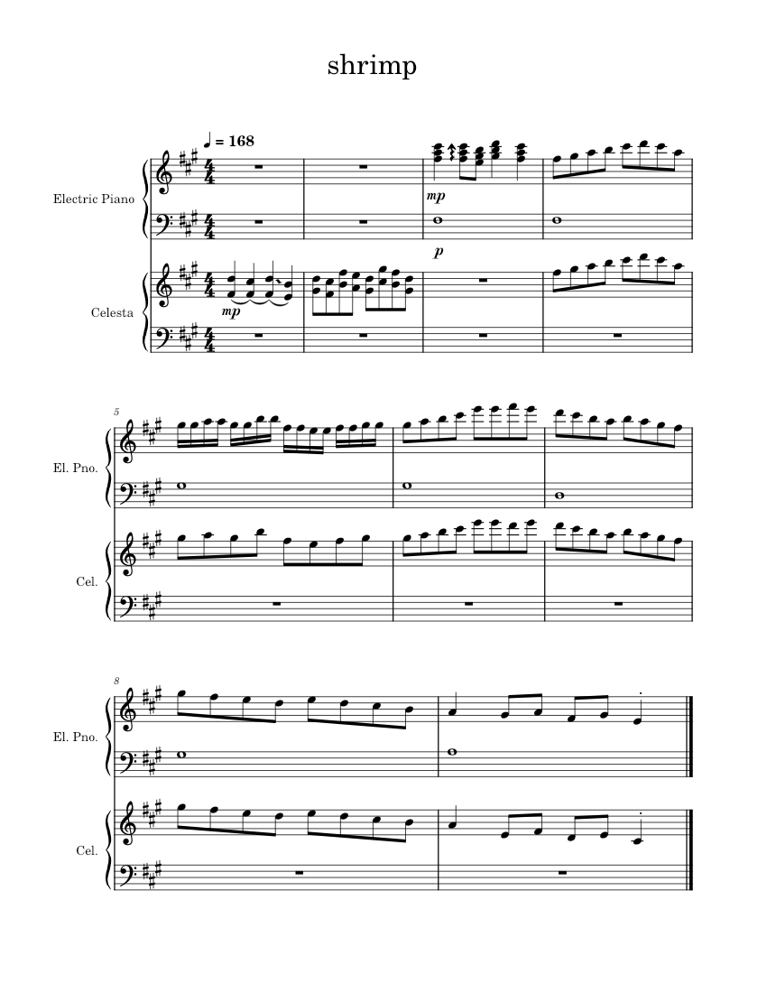 shrimp Sheet music for Piano, Celesta (Mixed Duet) | Musescore.com