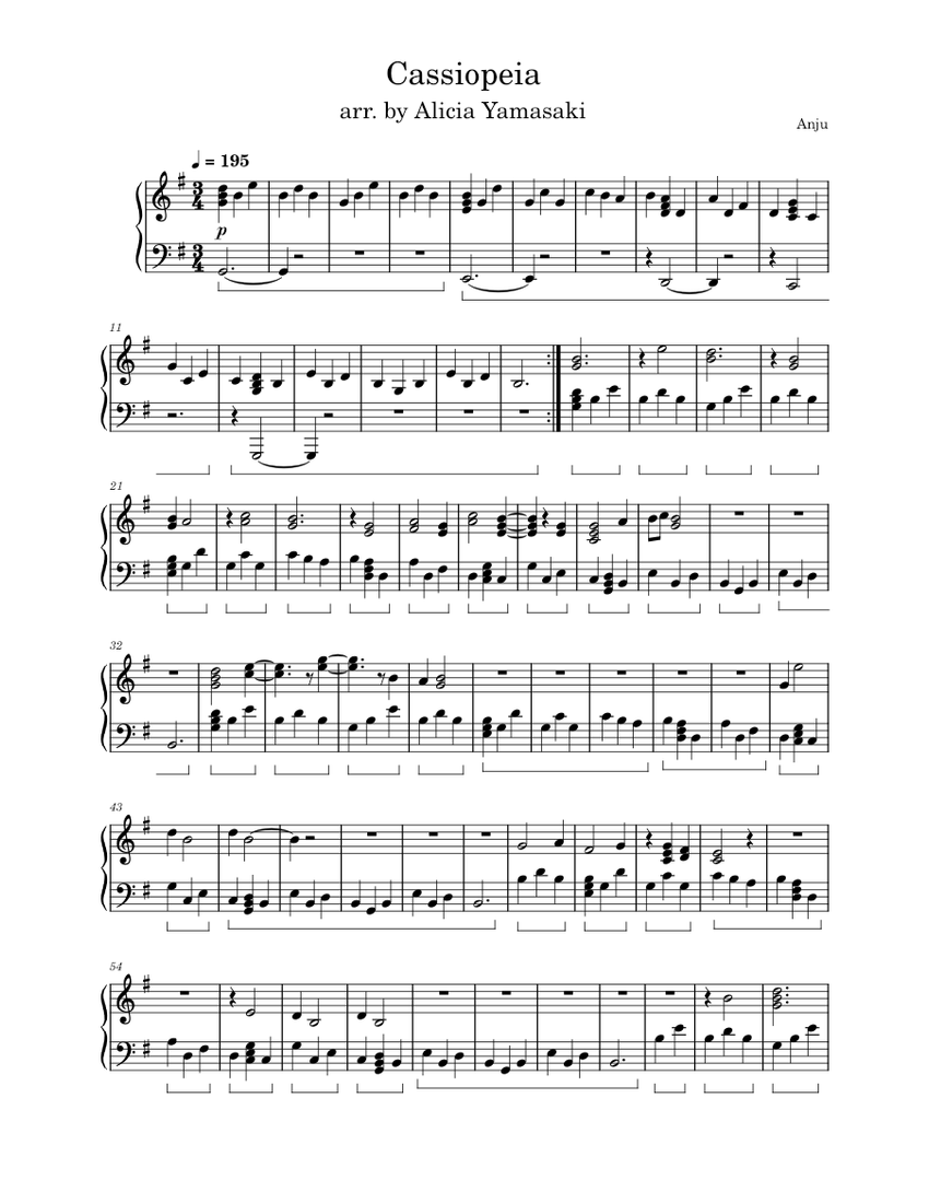 Cassiopeia - Anju (incomplete) Sheet Music for Piano (Solo) easy ...