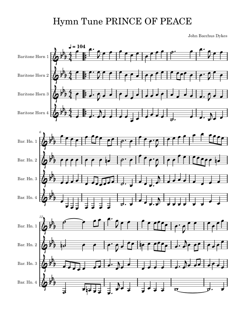 Hymn Tune PRINCE OF PEACE Sheet music for Baritone horn (Brass Quartet ...