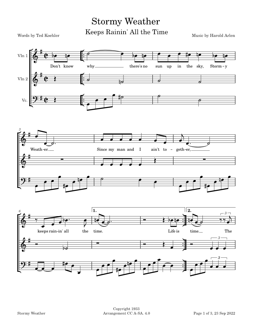 Stormy Weather – Harold Arlen and Ted Koehler Sheet music for Violin ...