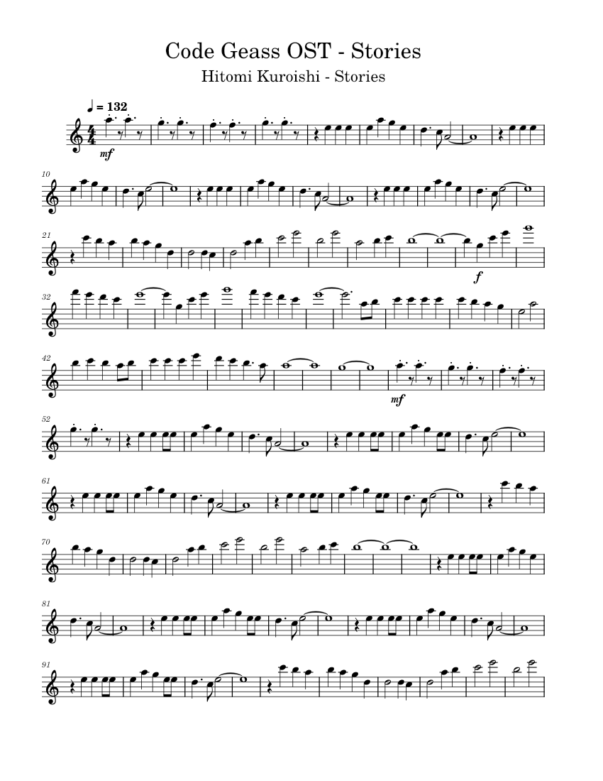 Code Geass OST - Stories Sheet music for Flute (Solo) | Musescore.com