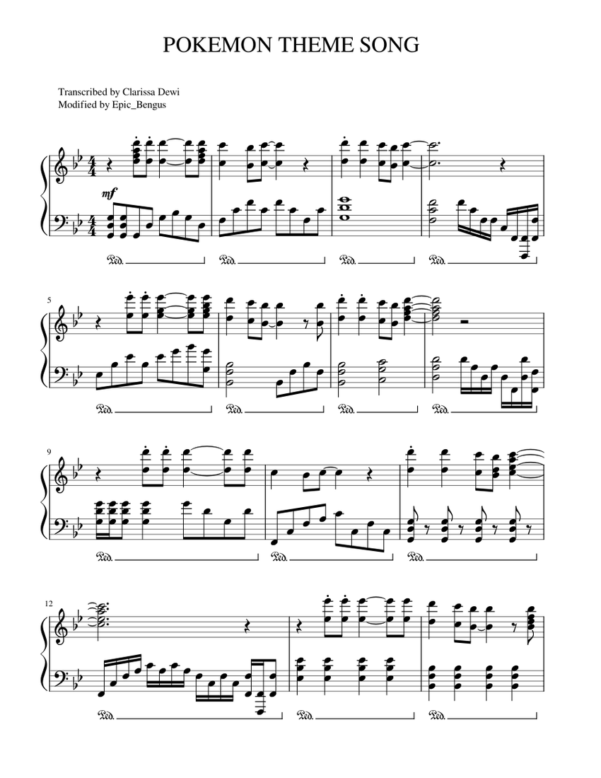 Pokémon Main Theme song Sheet music for Piano (Solo) | Musescore.com