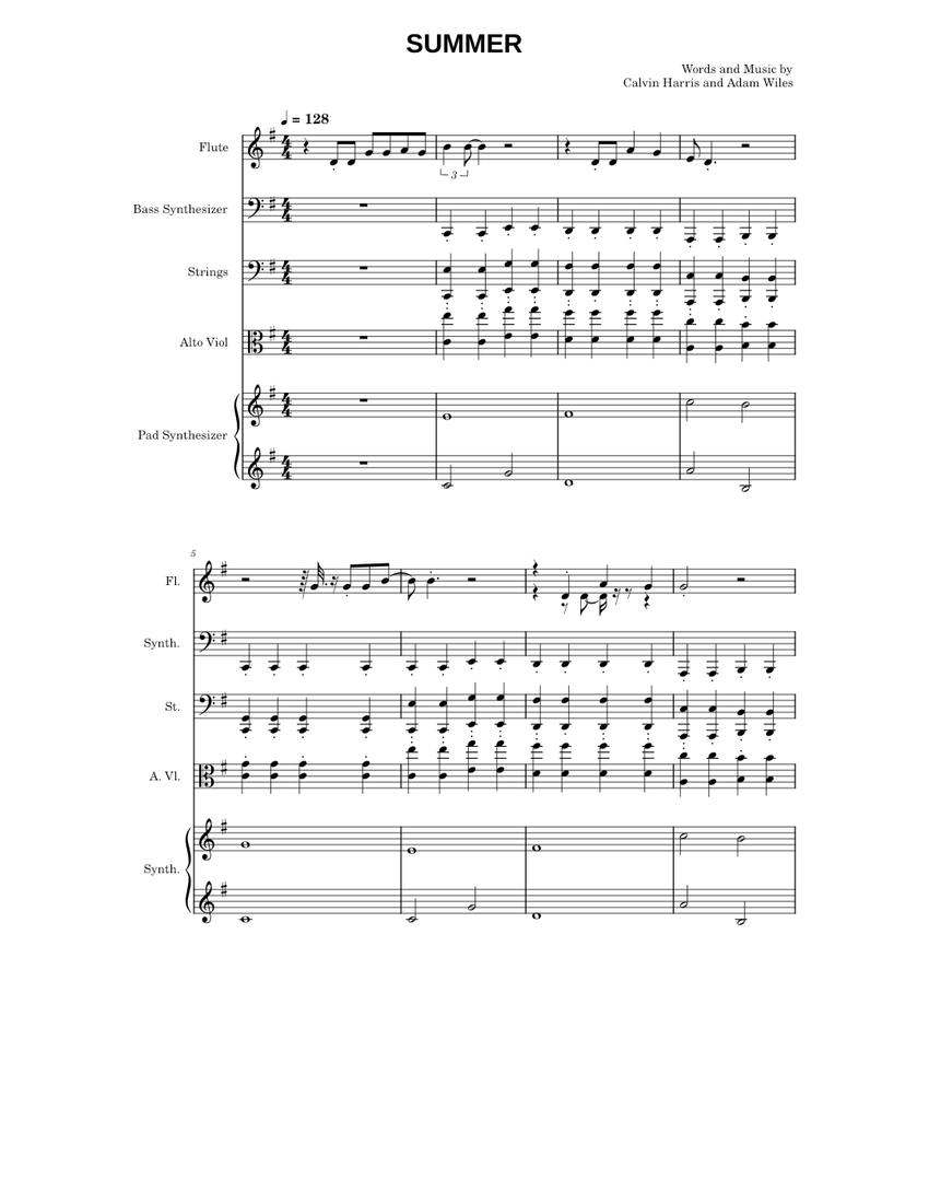 Summer - Calvin Harris Sheet music for Piano, Flute, Guitar, Bass ...