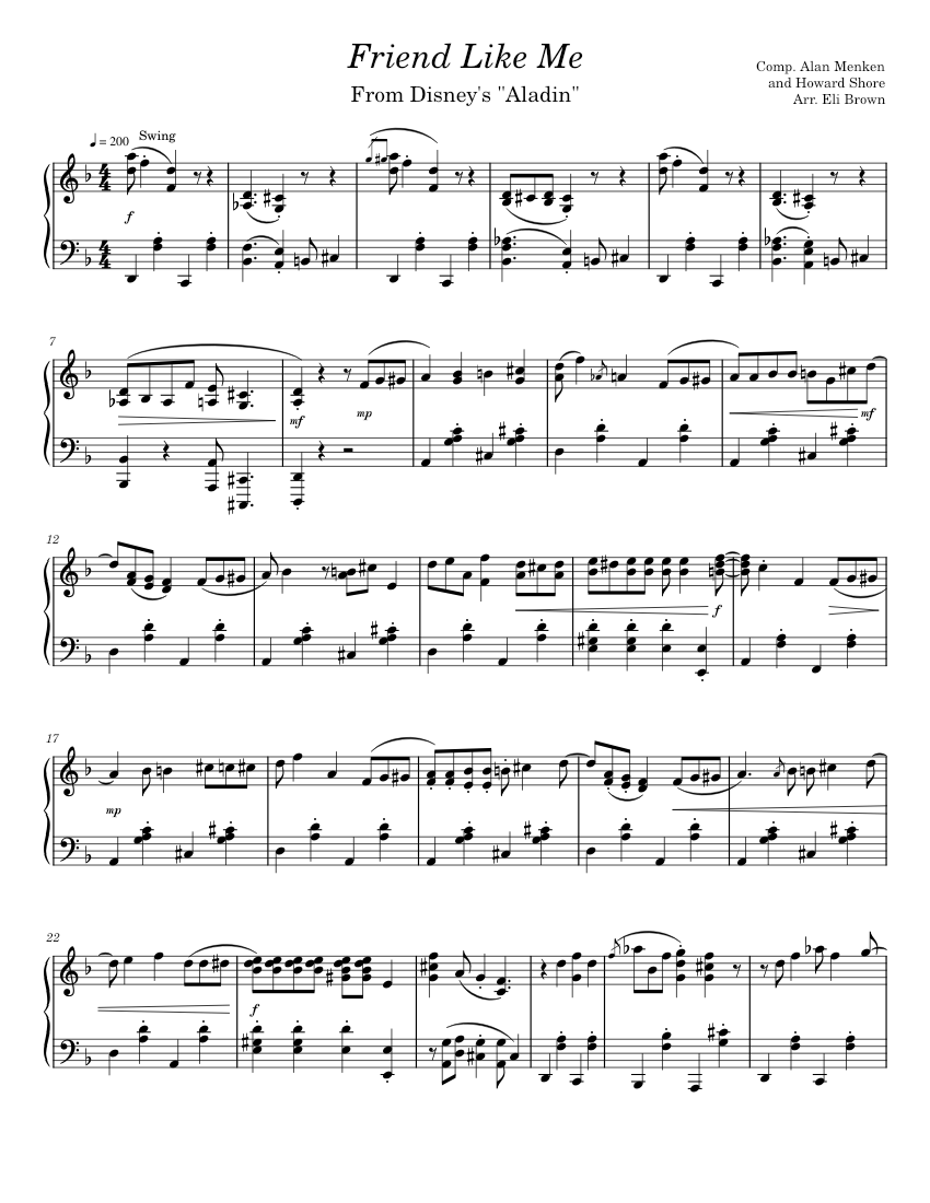 Friend Like Me - Eli Brown Sheet Music for Piano (Solo) | MuseScore.com
